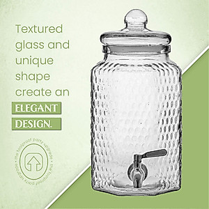 1 Gallon Glass Beverage Dispenser with Stainless Steel Spigot - Decorative Mason Jar Drink Dispenser for Parties, Fridge, Sun Tea, Iced Tea, Kombucha and Water