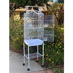 2 Color, Large Canary Parakeet Cockatiel Lovebird Finch Roof Top Bird Cage with Stand -18"x14"x60" (White)