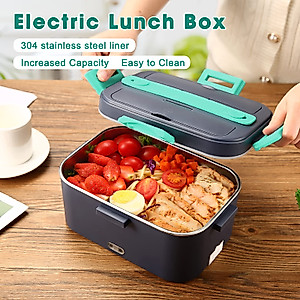 Lemasa Electric Lunch Box Food Heater 75W,1.8L Larger Heated Lunch Boxes for Adults,12V/24V/110V Portable Lunch Warmer for Car/Truck/Work with Leakpro