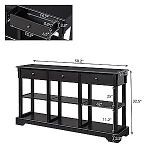 Karl home Console Table with 3 Drawers, Entryway Desk Sofa Side Table with 6 Bottom Cube Storage Shelves, Vintage TV Stand for Hallway Living Room Office, Black 32.5" H