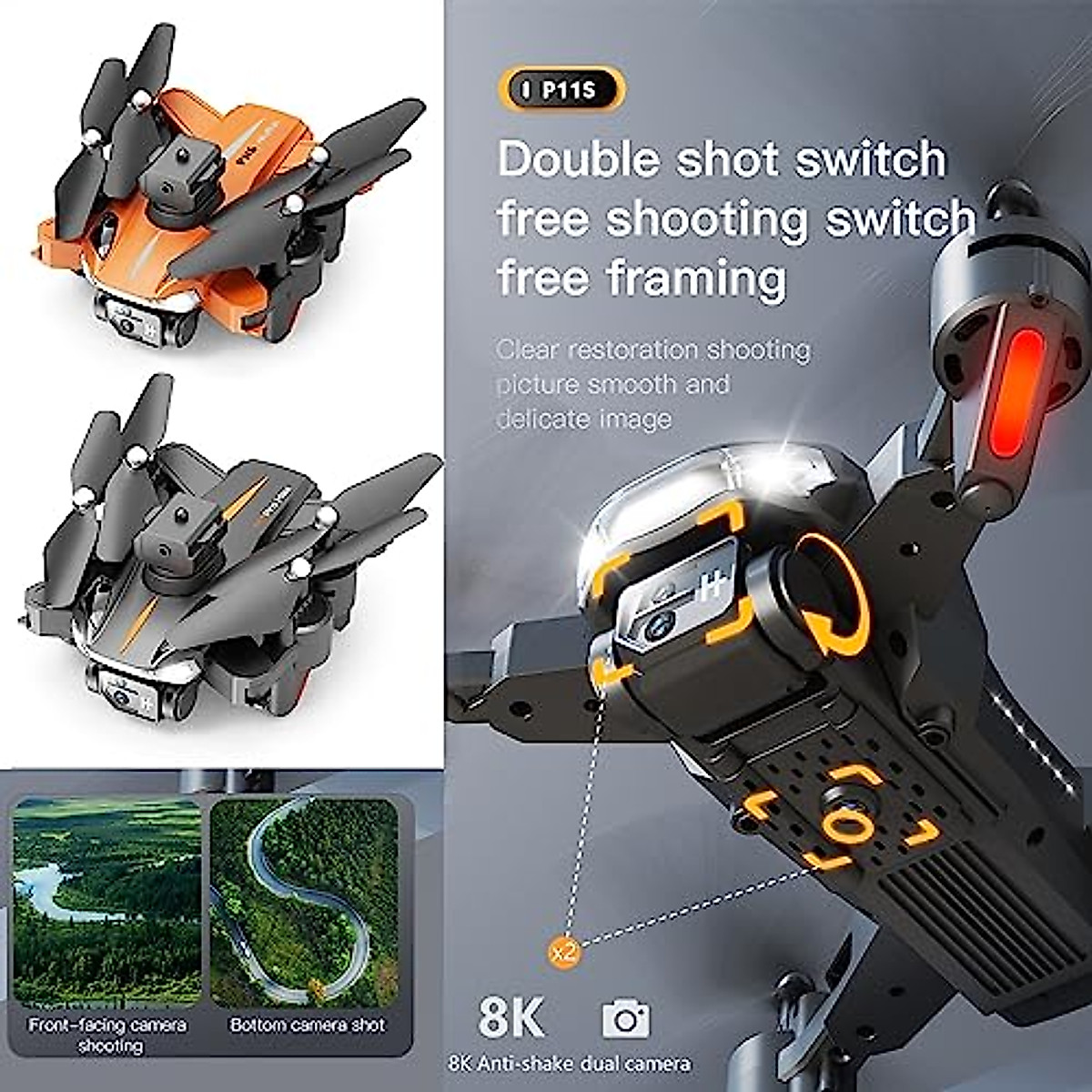 Lopeceal Mini Drone with 8K Dual Camera for Kids and Adults, GPS Remote Control Drone - Brushless Motor 5G WiFi 360° Obstacle Avoidance Foldable Quadcopter Headless Mode and One Key Take-Off/Land Or