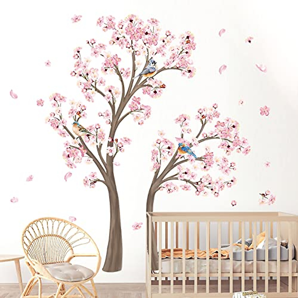 decalmile Large Cherry Blossom Tree Wall Decals Pink Flower Tree Branch Wall Stickers Living Room Bedroom Baby Nursery Wall Decor (Tree H: 67 Inch)
