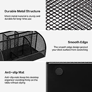 deli Mesh Desk Organizer Office Desktop Organizer with Pen Holder, Metal Stationary Organizer Desk Caddy, 7 Compartments, Black