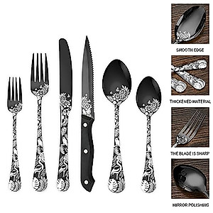 48-Piece Silverware Set with Steak Knives for 8,Unique Pattern Design，Stainless Steel Flatware Cutlery Set For Home Kitchen Restaurant Hotel, Kitchen Utensils Set, Mirror Polished, Dishwasher Safe