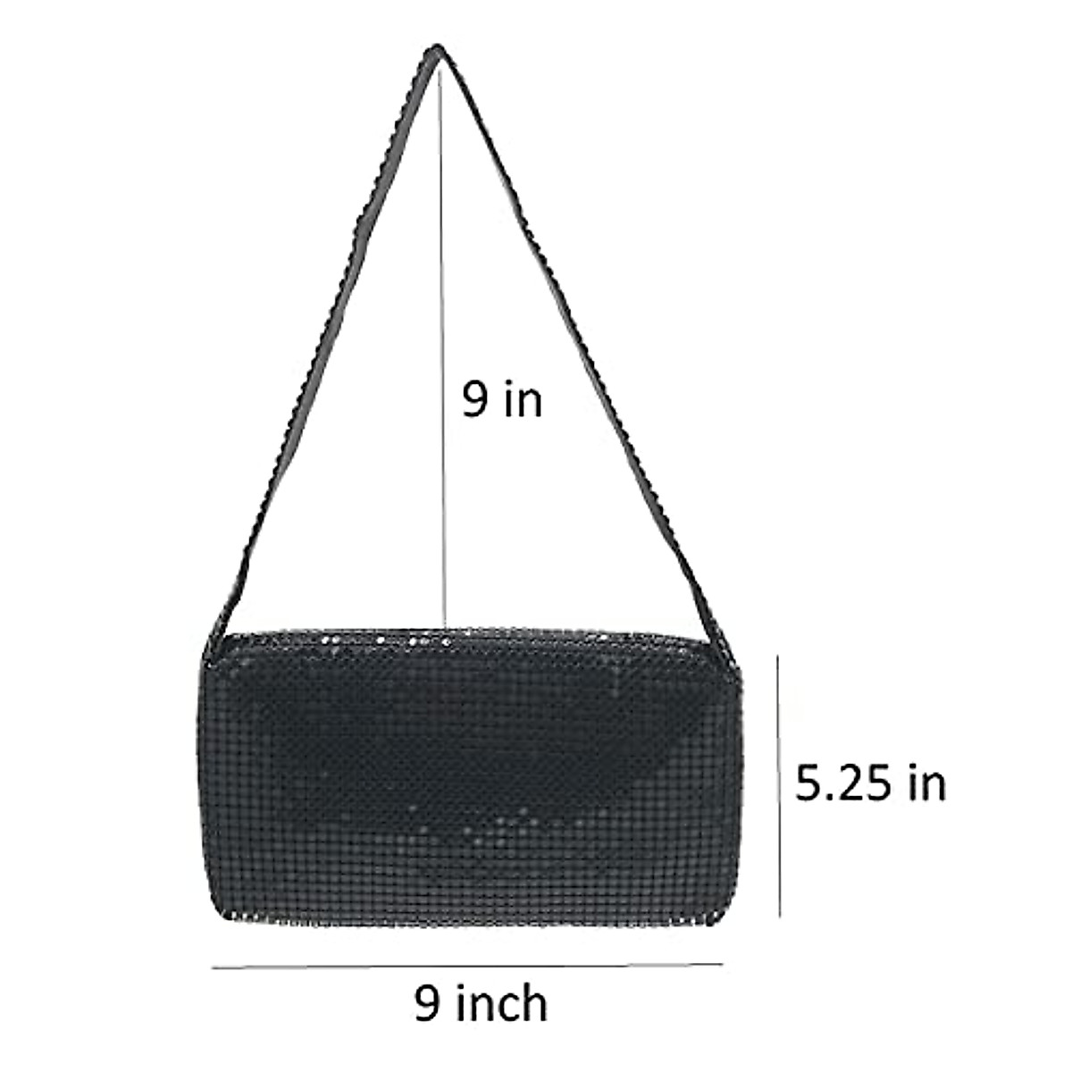 Frewahmesh Womens Evening Clutch Metal Mesh purse handbag with short shoulder strap for Cocktail Party Prom Wedding (Black)