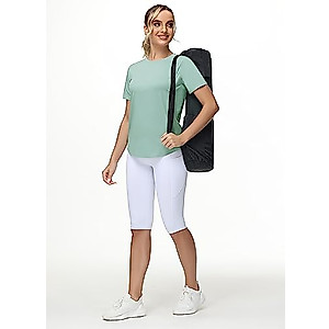 THE GYM PEOPLE Women's Workout Short Sleeve Breathable T-Shirts Athletic Yoga Tee Tops Light Green