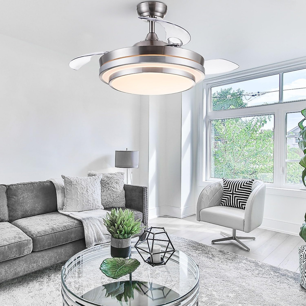 42 in. Retractable Ceiling Fan with Remote Control Brushed Nickel