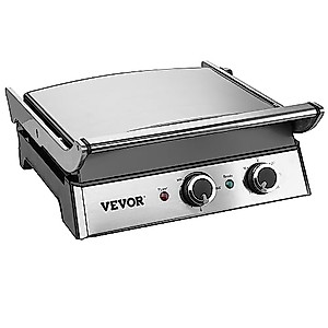 VEVOR Electric Contact Grills, 1500W Indoor Countertop Panini Press Griddle, Sandwich Maker with Non Stick,2 Reversible Iron Cooking Plates,0-446℉ Adjustable Temperature Control,Timer Function,120V