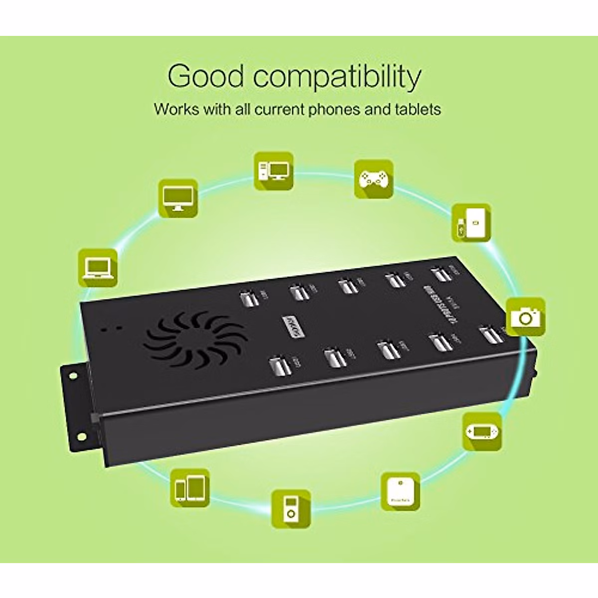 USB Hub, Sipolar 10-Port Powered USB Data Hub with LED Indication Multiple USB Port Hub Splitter with 12V 10A Power Adapter, Cooling Fan and Mounting Brackets