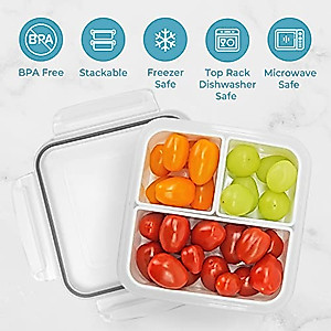 carrotez Food Storage Containers, 3 Compartment Portion Control Container, Snack Container for Adults, Microwave safe, BPA Free, Reusable, 2.4 Cup (570ml)
