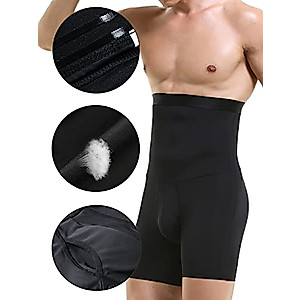 SHIONF Men Tummy Control Shorts High Waist Underwear Slimming Shapewear Body Shaper Leg Boxer Briefs (Black, Medium)