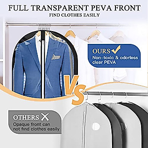 FADOTY 40" Garment Bags for Hanging Clothes 6.3" Gusseted Hanging Garment Bag for Storage Jacket Covers for Closet with Zipper Clear Garment Cover Dustproof for Coats Sweaters, 3 Pack, Black