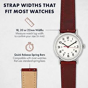 Benchmark 20mm Oxblood Red Leather Watch Band - Quick Release Crazy Horse Leather Watch Strap - 20mm Leather Watch Band (20mm, Oxblood)