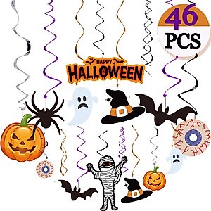 Funnlot Halloween Office Decorations Halloween Hanging Decorations Indoor 46PCS Halloween Hanging Swirl Decorations Include Pumpkin Bat Ghost Spider Mummy Eyeball Witch Hat Happy Halloween
