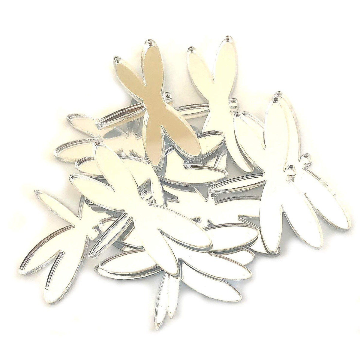 Super Cool Creations Dragonfly Shaped Crafting Mirrors, Set of 10, Many Colours, Shatterproof Acrylic, Orange, Pack of 10 x 5cm