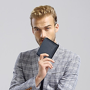 LAORENTOU Leather Wallets for Men, Genuine Leather RFID Blocking Gift Box Packing Men's Slim Wallets with 3 ID Windows Credit Card Holders Casual Men Purses (Blue)