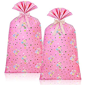 2 Pcs 70"x 40" Large Jumbo Gift Bag for Giant Gifts, Extra Big Plastic Present Bag for Huge Gifts Wrapping Bags with 2 Rolls Ribbons for Baby Shower Birthday Christmas Party Supplies (Fresh Style)