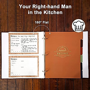 CAGIE Leather Recipe Binder with Plastic Sleeves Recipe Notebook with 5.7"x8" Recipe Cards & Card Divider 3 Ring Binder Recipe Book to Write in Your Own Recipes, 10.5"x12.5", Red Brown