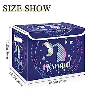 innewgogo Mermaid Storage Bins with Lids for Organizing Organizer Basket with Lid with Handles Oxford Cloth Storage Cube Box for Cat Toys