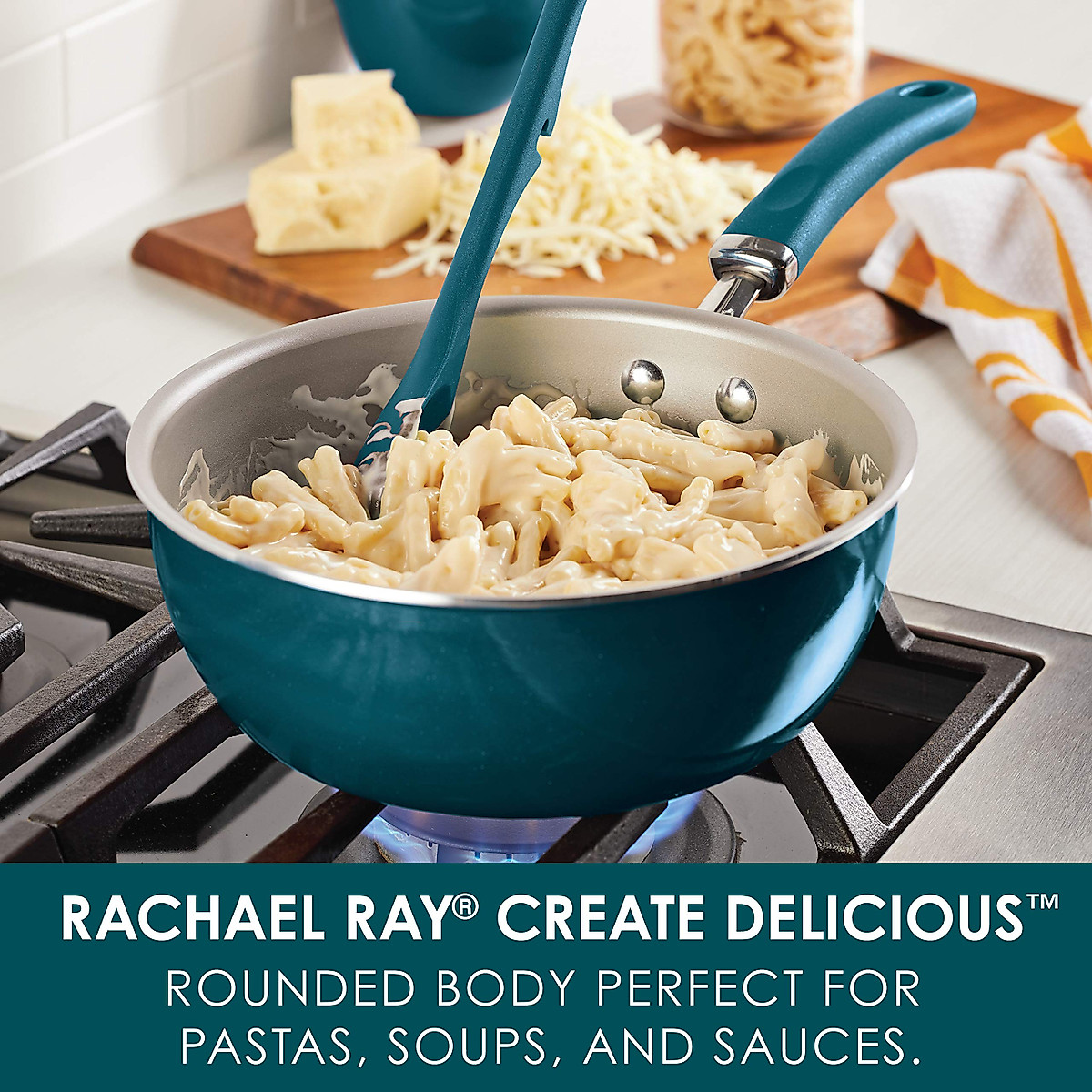 Rachael Ray Create Delicious Nonstick Saute/All Purpose Pan with Lid, 3 Quart - Teal Shimmer, teal shimmer blue