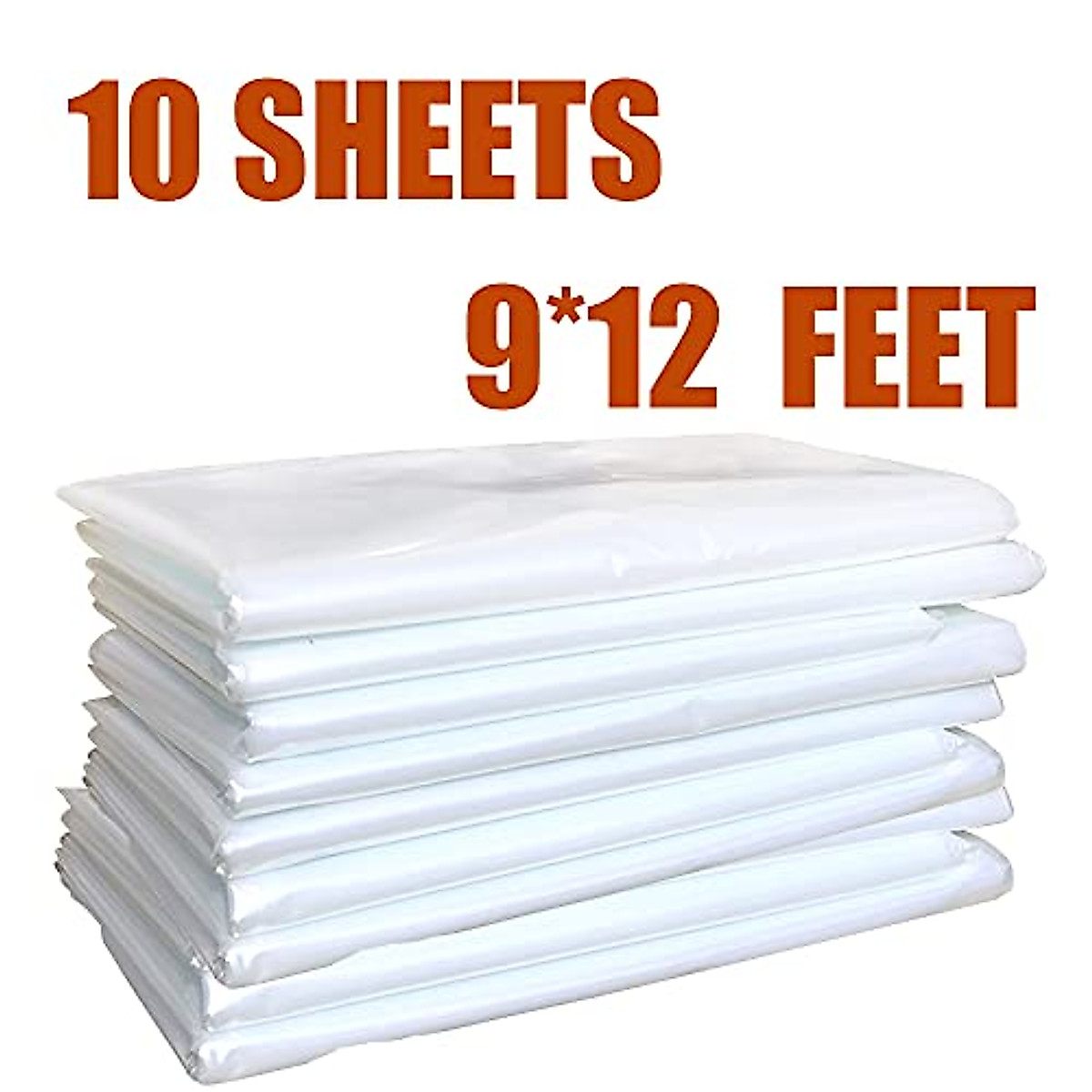 10 Pieces Plastic Drop Sheets for Painting, Waterproof and Dust-Proof Clear Cloth for Furniture Cover, 9x12 Feet Tarps
