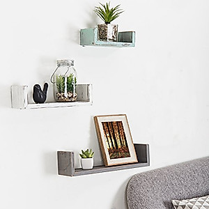 MyGift Rustic Wood U Shaped Floating Shelves - Wall Mounted Office, Kitchen, Living Room Display Shelf, Set of 3, Multicolored