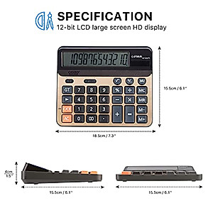 Calculators, Solar Battery Calculator Dual Power Large Standard Function Desktop Business Calculator with 12 Digit Large LCD Display Convenient for Office Home Student Finance Accounting- Gold