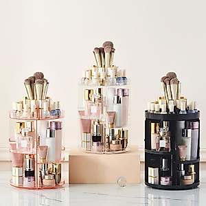 SUNFICON Rotating Makeup Organizer 360 Rotation Cosmetic Storage Holder Crystal Clear Acrylic Makeup Turntable Spin Display Stand Bathroom Bedroom Countertop Vanity Dressing Table Gift Girl Lady Women