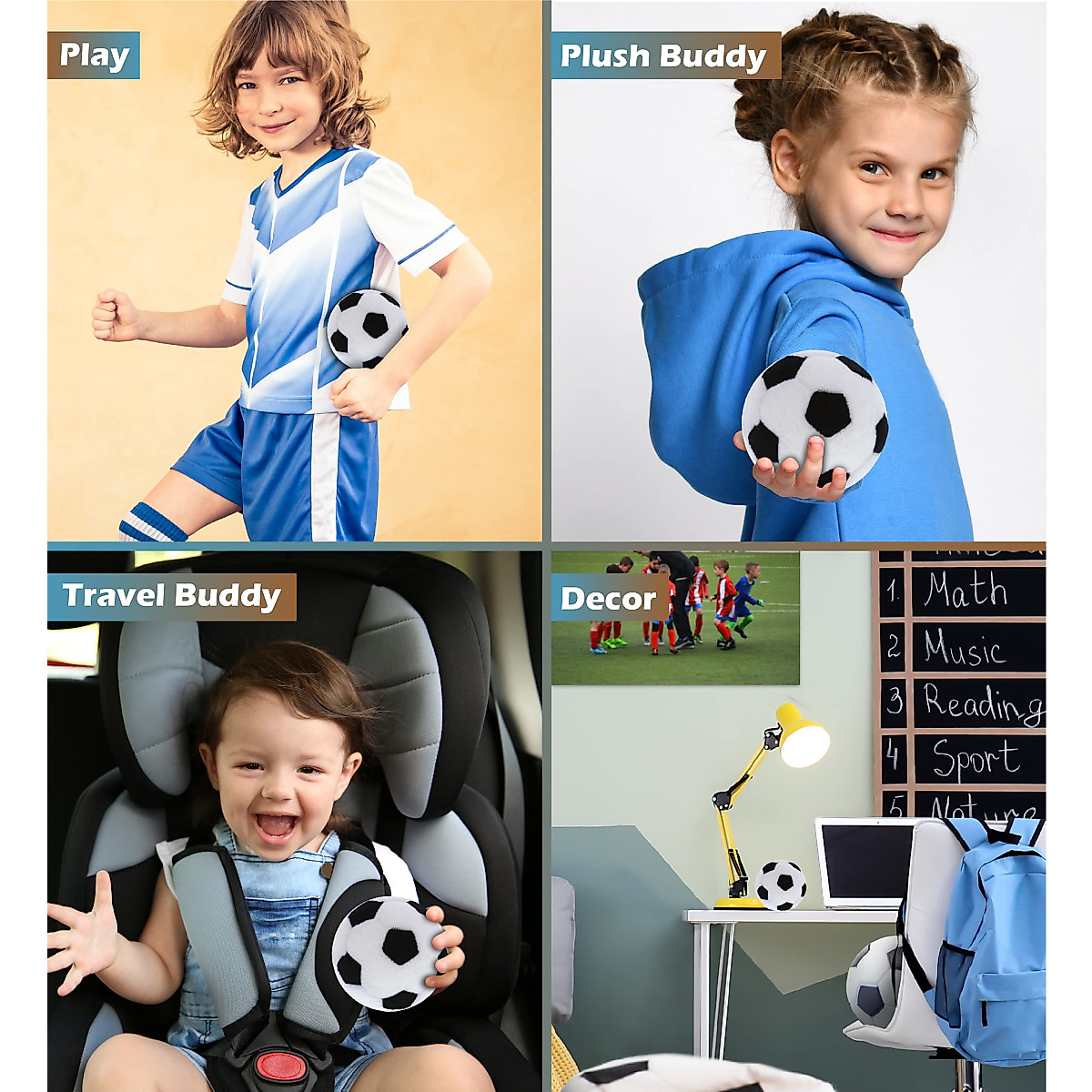 DolliBu Sport Plush Ball - Small Stuffed Sports Balls for Kids, Cute Squishy Soft Ball Toys for Throwing, Playing Catch, Playtime Plush Balls for Bedroom Decor - 3 Inch Soccer Ball