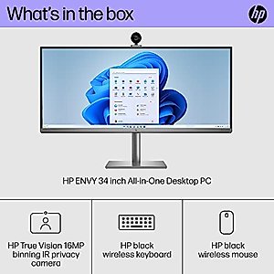 HP Envy 34” All-in-One Desktop, NVIDIA GeForce GTX 1650, 11th Gen Intel Core i7-11700 Processor, 32 GB RAM, 512 GB SSD, WUHD IPS Display, Windows 11 Home, Detachable Magnetic Camera (34-c0010, 2021)