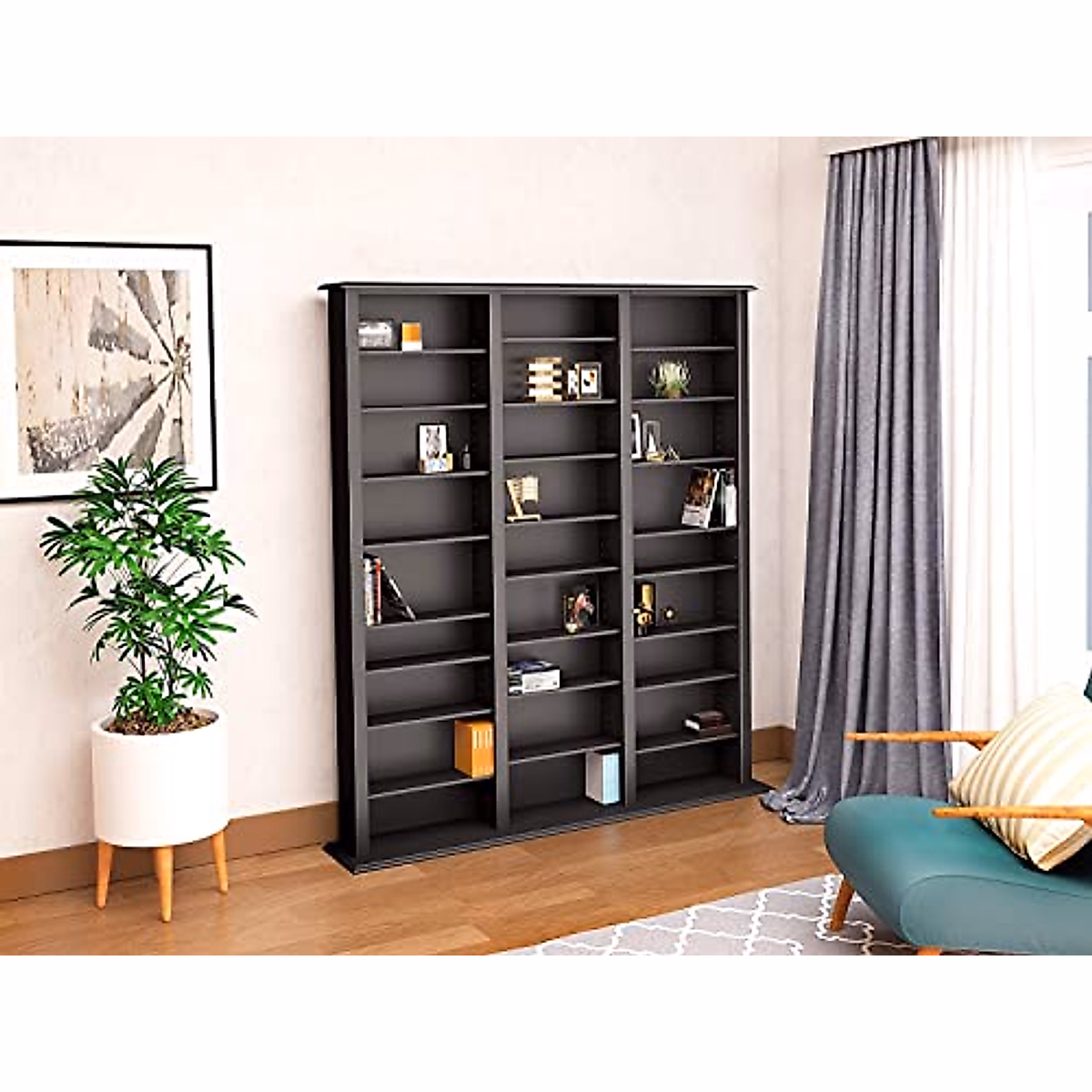 Atlin Designs Modern Wood 64" Triple Media Storage Rack in Espresso