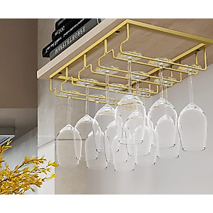 Nuovoware Hanging Stemware Holder, Wine Glass Holder Hanging Wine Glass Holder with 4 Rails for Under Shelf Glass Cabinet Hanging Chrome Kitchen Bar - Gold
