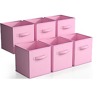 Sorbus Storage Cubes - 11 Inch Foldable Fabric Baskets for Organizing Pantry, Closet, Shelf, Toy Box, Cubby - 6 Collapsible Cloth Cube Storage Bins for Home, Nursery, Playroom, Bedroom (Pastel Pink)