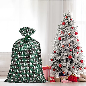 Loveinside Jumbo Large Plastic Gift Bag, Christmas Design Plastic Bag with Tag and Tie for Holiday - 56" x 36", 1 Pcs - Green Reindeer