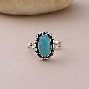 Silver Eternity 925 Sterling Silver Amazonite Ring for Women Statement Ring Silver Natural Blue Amazonite Ring Jewelry Gift for Women (Blue, Ring Size - 6)