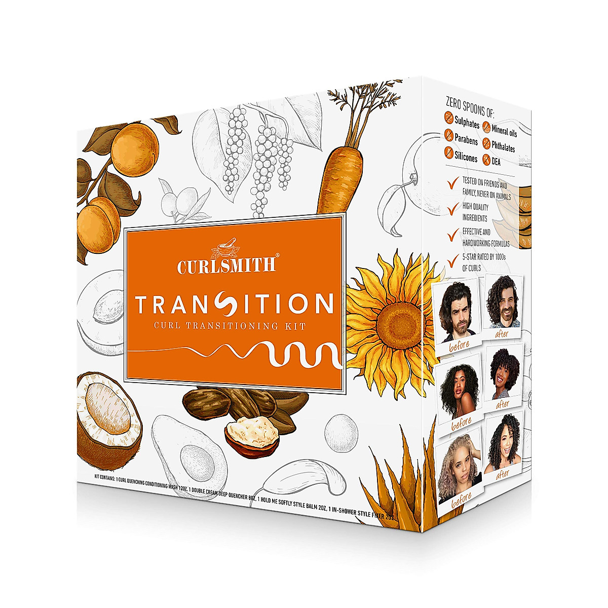 CURLSMITH - Transition Kit - Vegan Haircare Kit for Dry, Wavy, Curly or Coily Hair (1 x 12oz, 1 x 8oz, 2 x 2oz)