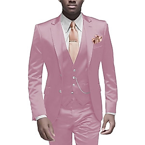 Dusty Rose Satin Men Suit Slim Fit Tuxedo 3 Piece Suit for Men Suits Prom Party Blazer Wedding Suit Men, 3XL