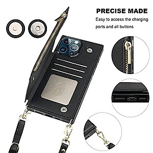 Bocasal Crossbody Wallet Case for iPhone 13 Pro Max with RFID Blocking Card Slot Holder, Magnetic Flip Folio Purse Case, PU Leather Zipper Handbag with Detachable Lanyard Strap 6.7 Inch 5G (Black)