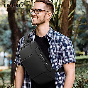 OZUKO Anti Theft Sling Bag Shoulder Crossbody Backpack, Waterproof Large Mens Sling Backpack Travel Hiking Chest Bag Daypack (Navy Blue)