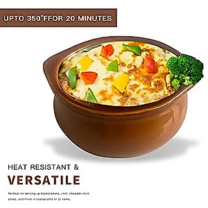 LUXFINA French Onion Soup Crock,Soup Bowl Set for kitchen,Microwave Oven Dishwasher Safe,Ivory ceramic soup bowl (6 Count) - 10 Ounce (Brown)