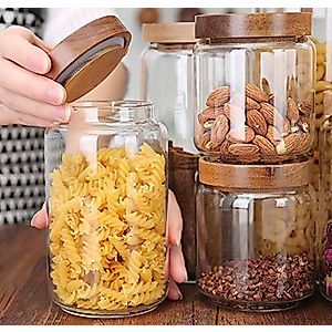 Glass Food Storage Jar 950ml/32oz Clear Glass Canister with Airtight Seal Acacia Wood Lids Kitchen Food Storage Container for Coffee Bean Loose Tea Spice Bottle Sugar Cookies Nuts Snack Candy Jar