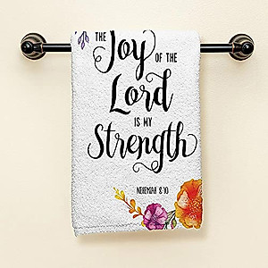 Swono Biblical Quotes Hand Towel Cotton Washcloths,Joy of The Lord is My Strength Scripture Typography Design Comfortable Soft Towels for Bathroom Spa Gym Yoga Beach Kitchen,Hand Towel 15x30 Inch