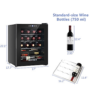 16 Bottle Wine Fridge, Freestanding Compressor Cooler Refrigerator, Beverage Wine Cooler Chiller with Digital Temperature Control & Double-layer Glass Door for Red White Wine, Champagne, Beer