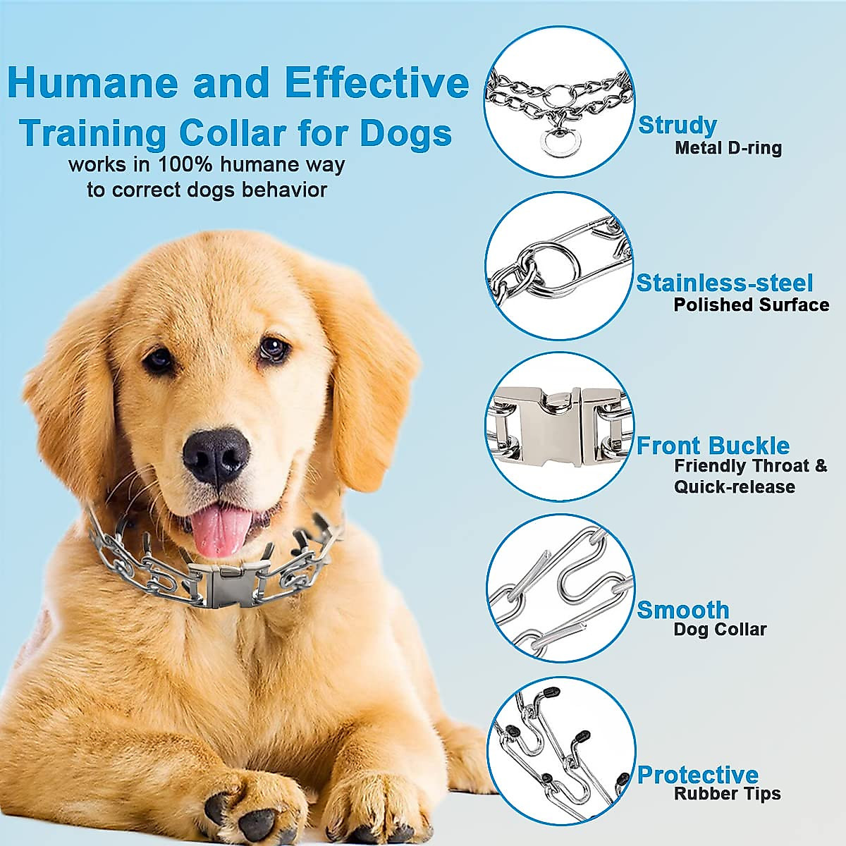 Prong Pinch Collar for Dogs, Adjustable Training Collar with Quick Release Buckle for Small Medium Large Dogs(Packed with Two Extra Links) (M/L(18-23" Neck, 3.00mm))