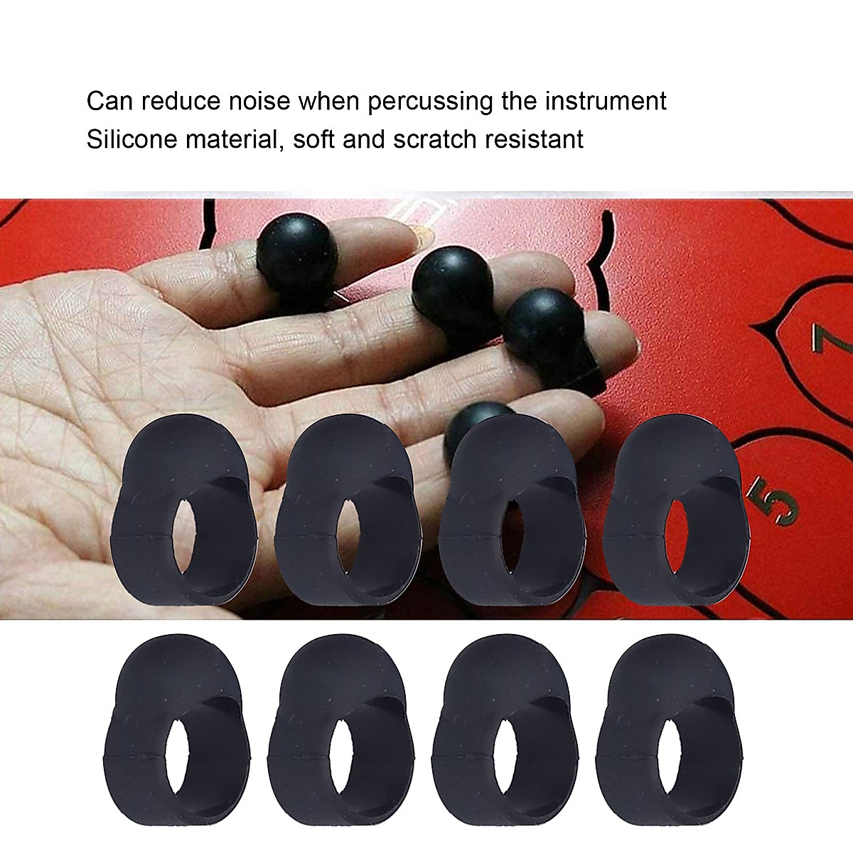 Silicone Drum Finger Sleeve, Standard Sizes Percussion Accessories Soft Drumstick Support Scratch Resistant with Number Sticker for Tongue Drums