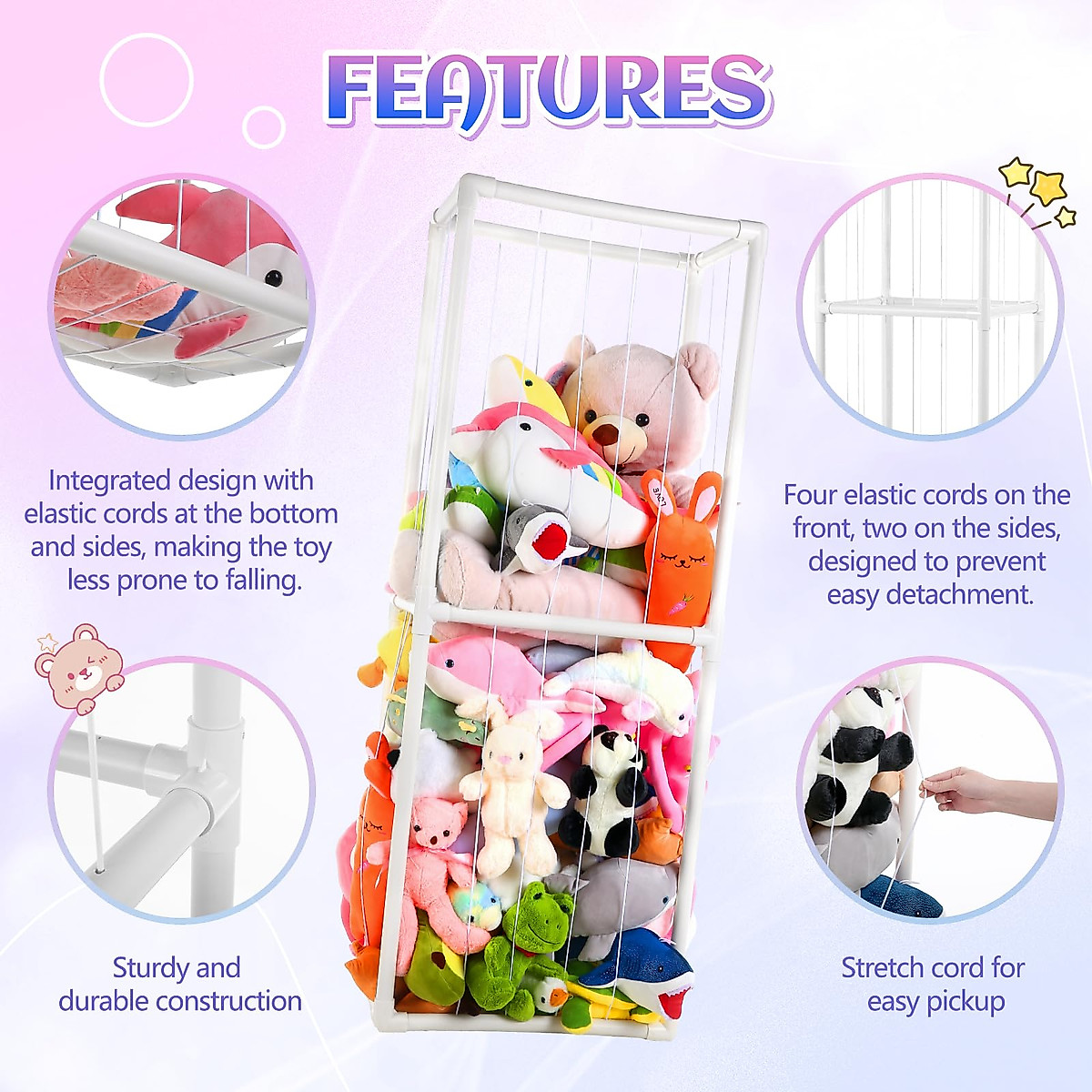 Essenhome Extra-Large Stuffed Animal Zoo Storage, Thicker Tube Holder – Elegant, Furniture-Grade PVC Design for Playroom/Nursery, Ideal Kids' Birthday Gift! (Extra Large Two-Storey)