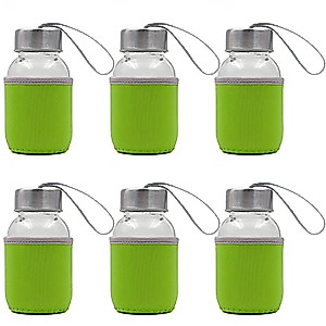 Muka (Pack of 6PCS) 5 Ounce Glass Drinking Bottle with Stainless Steel Lid Insulated Sleeve for Kids-Green/6pcs