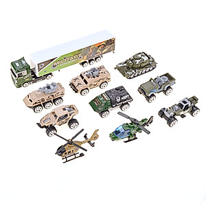 PowerTRC Army Toys for Boys 6-8 8-12, Die-Cast Army Military Vehicles Toys, Diecast Army Trucks and Cars with Carrier Truck, Kids Army Toys, Military Trucks for Boys
