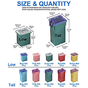 30 pc Automotive Combination Low and Tall/STD Profile Box Shaped Assortment Fuse Kit for Ford, Chevy/GM, Nissan, and Toyota Pickup Trucks, Cars and SUVs