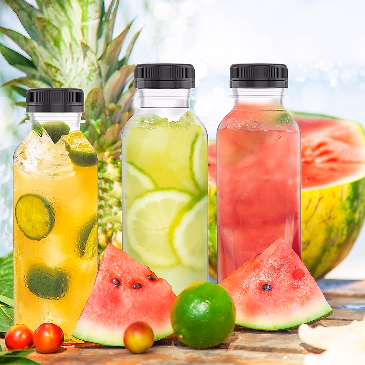 3 Pcs 17 Oz Plastic Juice Bottles Empty Clear Containers with Tamper Proof Lids for Juice, Milk and Other Beverage